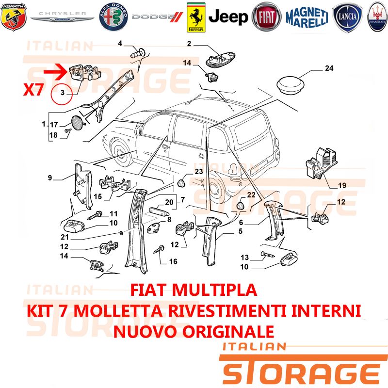 46519318, Fiat Multipla Kit 7 Molletta Rivestimenti Interni Nuovo ...