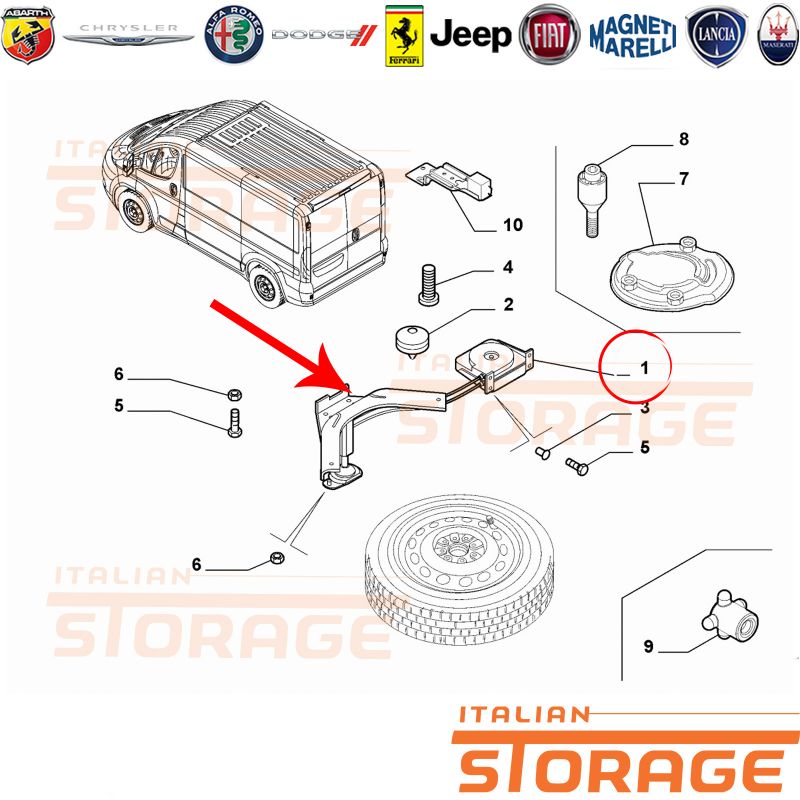 1374097080, Fiat Nuovo Ducato Dispositivo Supporto Ruota Di Scorta ...