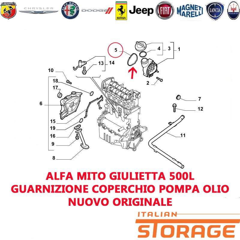 55212608, Alfa Mito Giulietta 500l Guarnizione Coperchio Pompa Olio ...